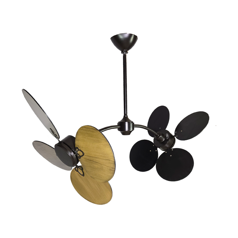 Turbo Twin Ceiling Fan: Matt Black with Teak Wooden Blades